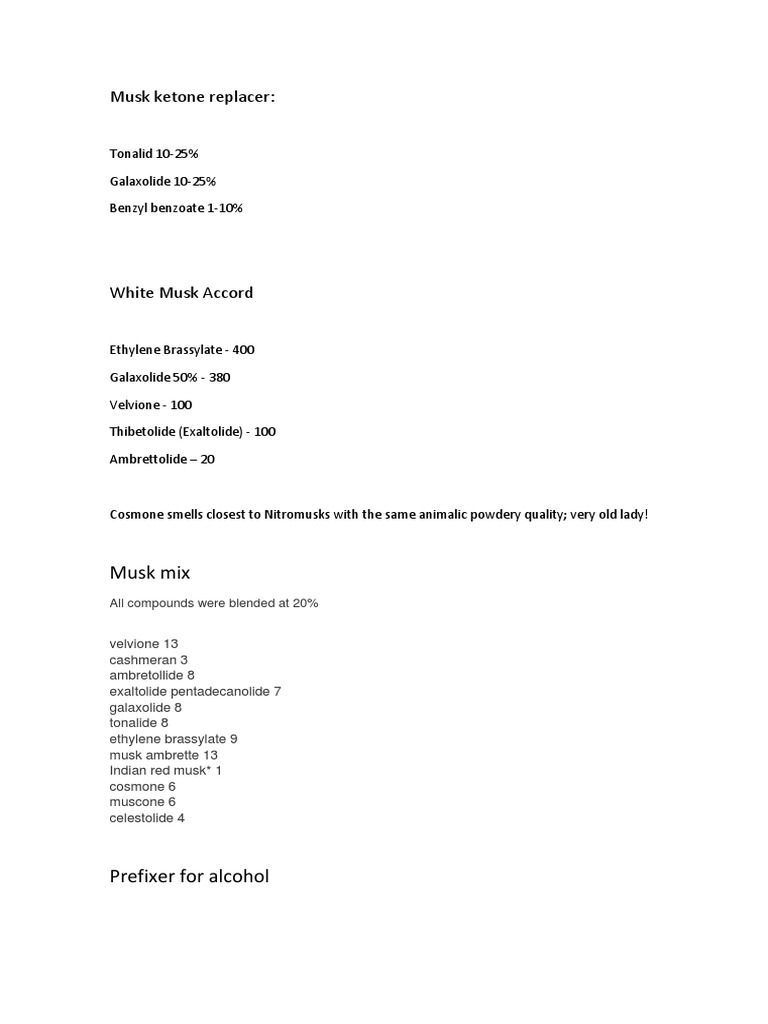 Musk Accord Formulas and Replacers | PDF