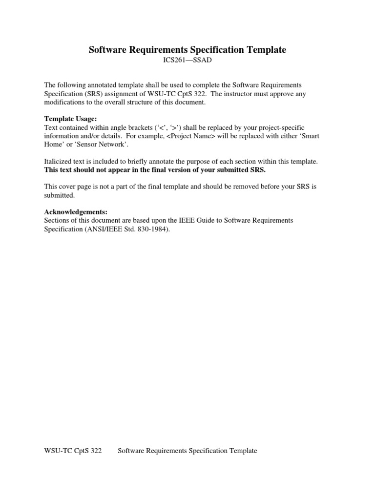 Software Requirements Specification Template | PDF | Databases | Use Case