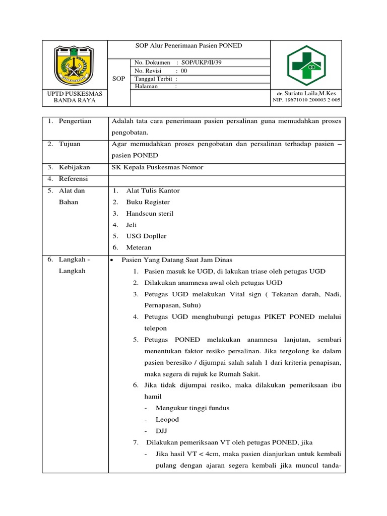 Sop Alur Penerimaan Pasien | PDF