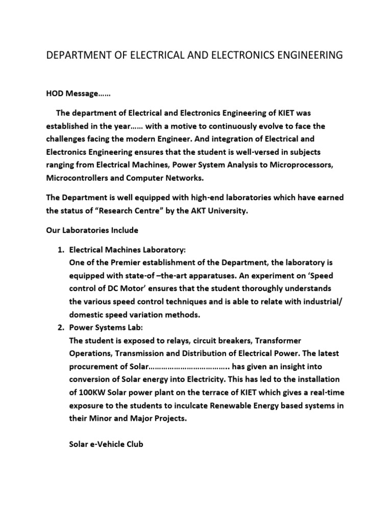 Department of Electrical and Electronics Engineering | PDF | Electrical ...