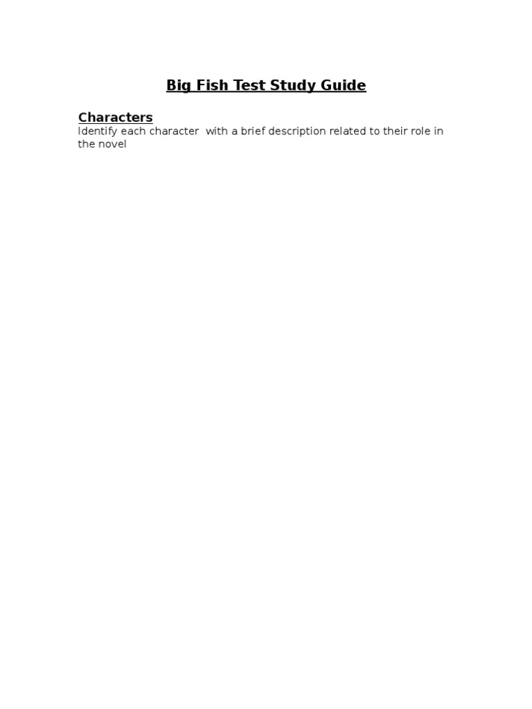 Big Fish Study Guide Overview | PDF | General Fiction