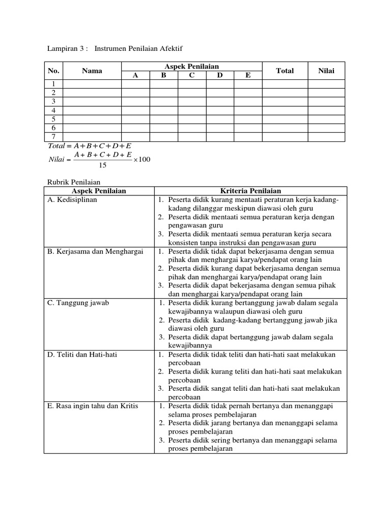 Lampiran 3 Instrumen Afektif | PDF