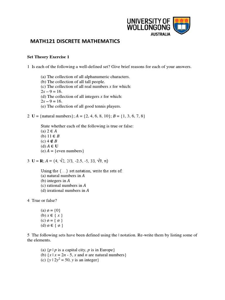 Set Theory Exercise 1 2017 | PDF | Natural Number | Logic