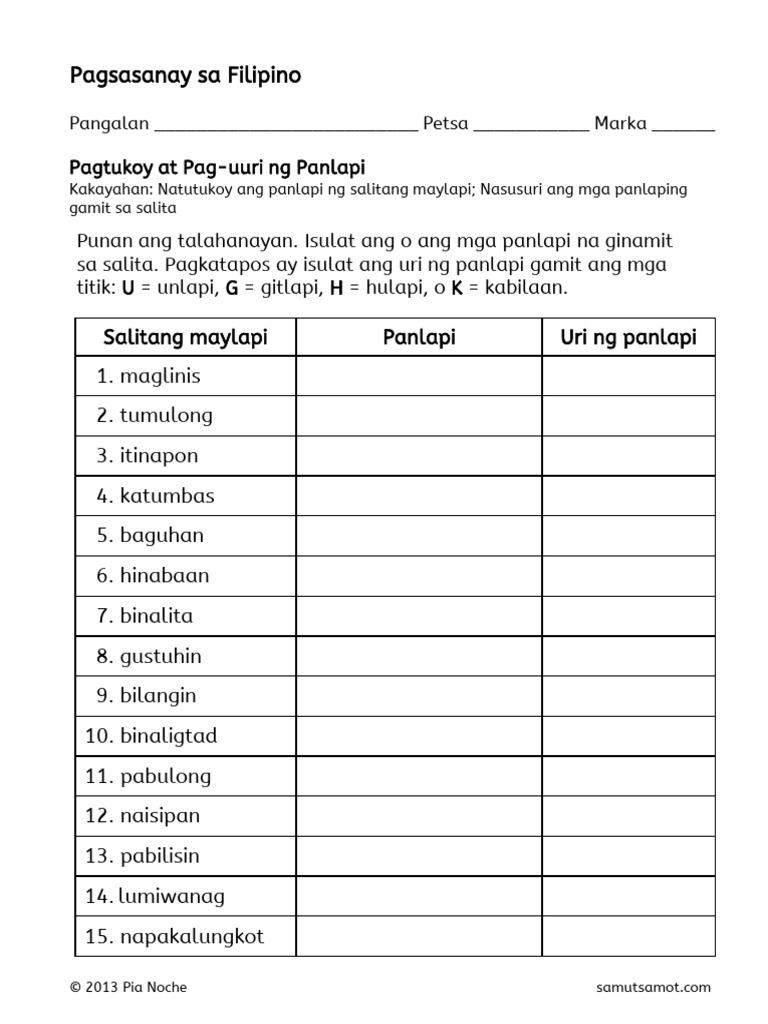 Pagtukoy at Pag Uuri NG Panlapi 1 | PDF