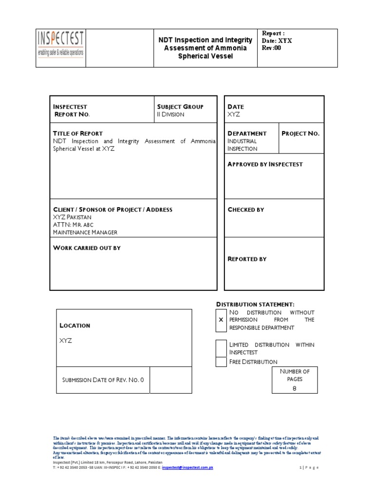 Visual Inspection -Sample Report for Spherical Vessel | Nondestructive ...