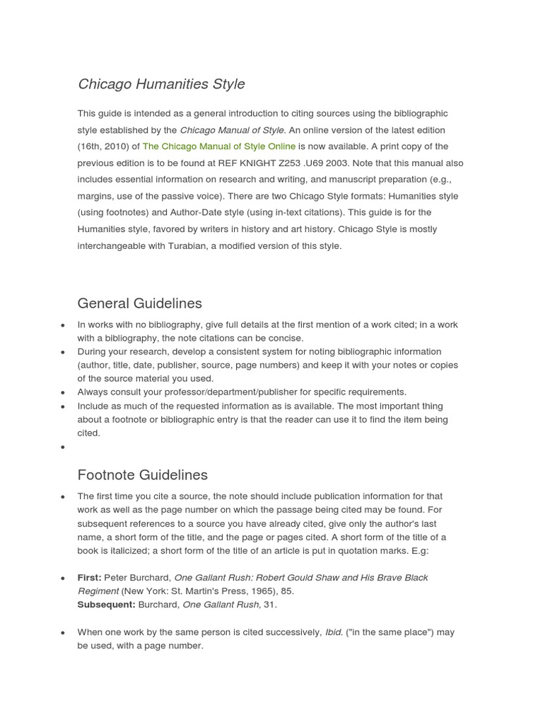 Chicago Humanities Style | PDF | Citation | Bibliography