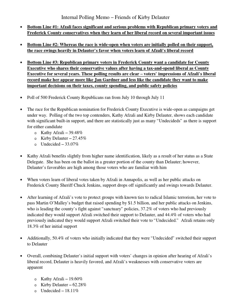Kirby Delauter Internal Polling Memo | PDF | Voting | Republican Party ...