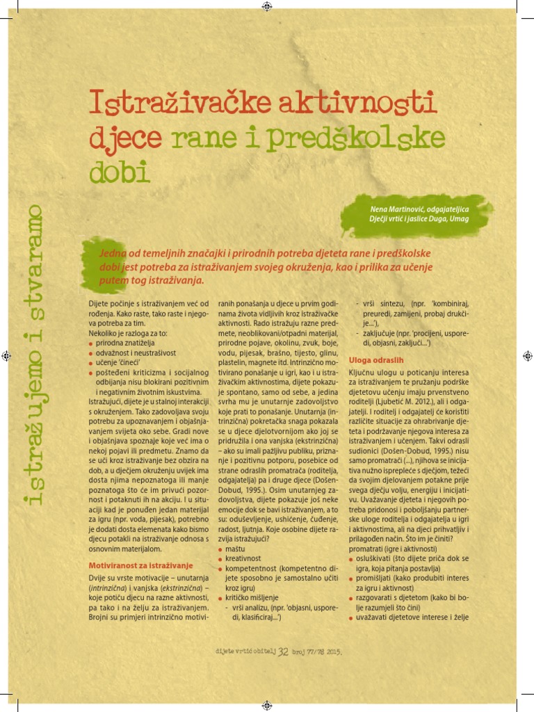 77 78 DVO 11 Istrazivacke Aktivnosti Djece Rane I Predskolske Dobi | PDF