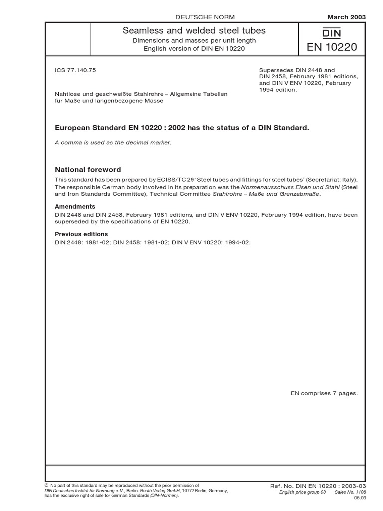 DIN 2448 or en 10220en-Seamless and Welded Pipes | PDF | Europe Travel ...