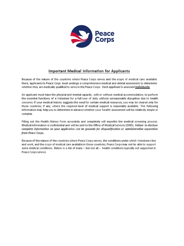 Peace Corps Medical Clearance Guide | PDF | Business