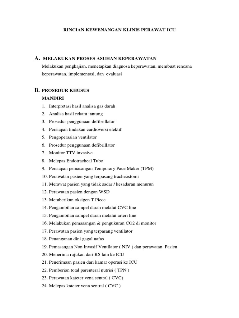 E. Rincian Kewenangan Klinis Perawat Icu | PDF | Kesehatan Holistik ...