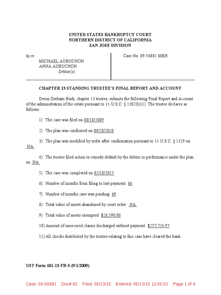 CHAPTER 13 STANDING TRUSTEE’S FINAL REPORT AND ACCOUNT 5-13-15.pdf ...