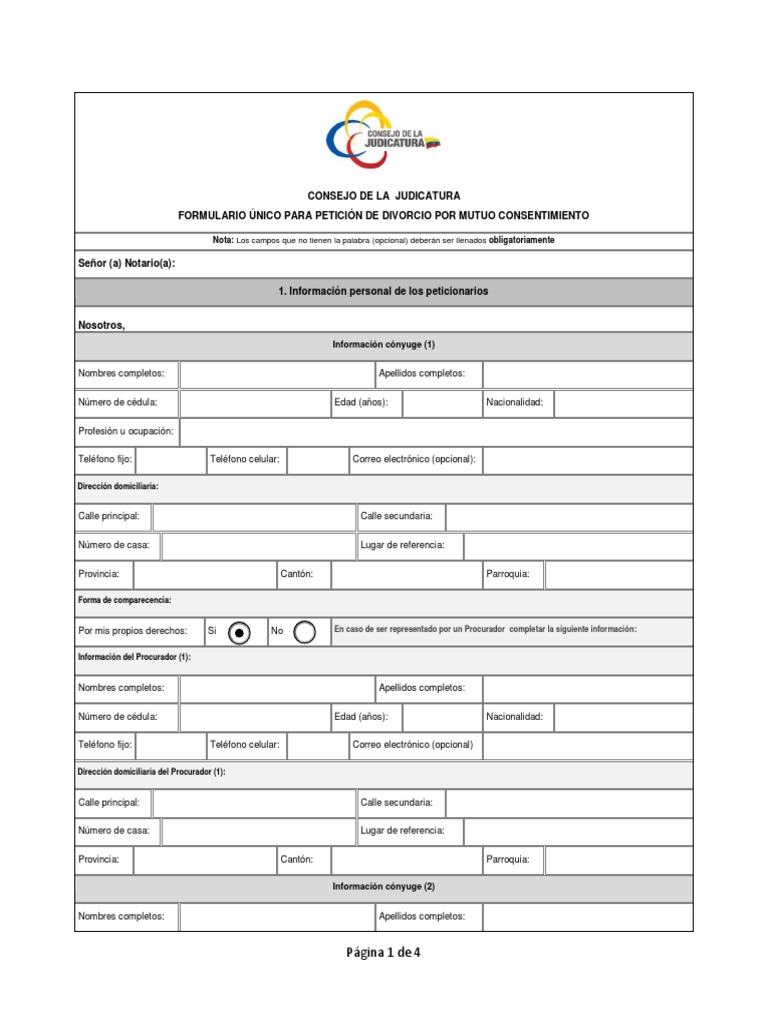 Formulario Divorcio. | Divorcio | Gobierno