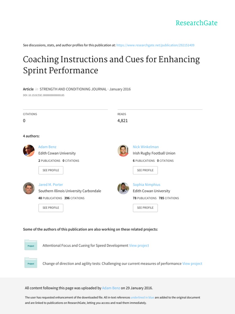 Coaching Instructions and Cues For Enhancing Sprint Performance PDF ...