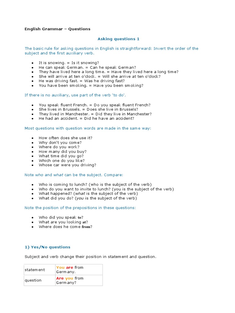 Language Bank GRAMMAR THEORY Question Formation Rules | PDF | Verb | Rules