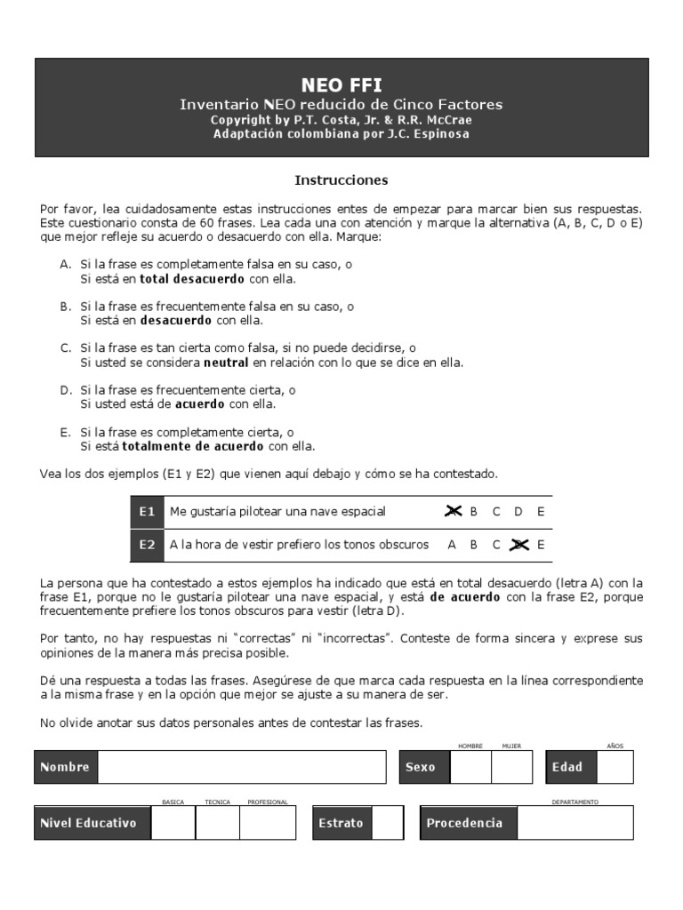 Cuestionario Neo-Ffi PDF | PDF | Science | Ciencia humana