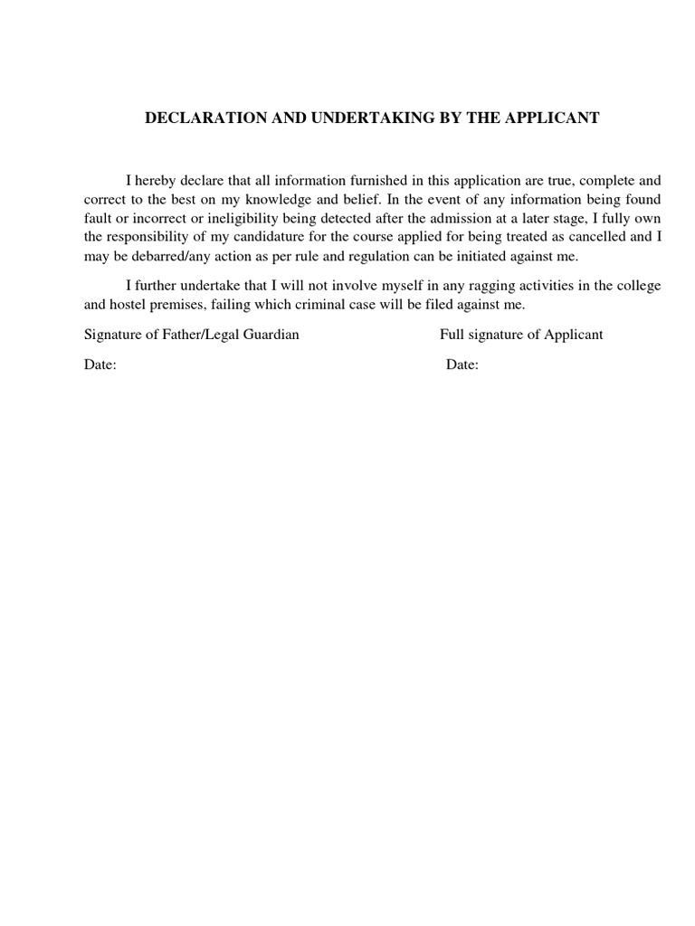 Declaration and Undertaking by The Applicant | PDF