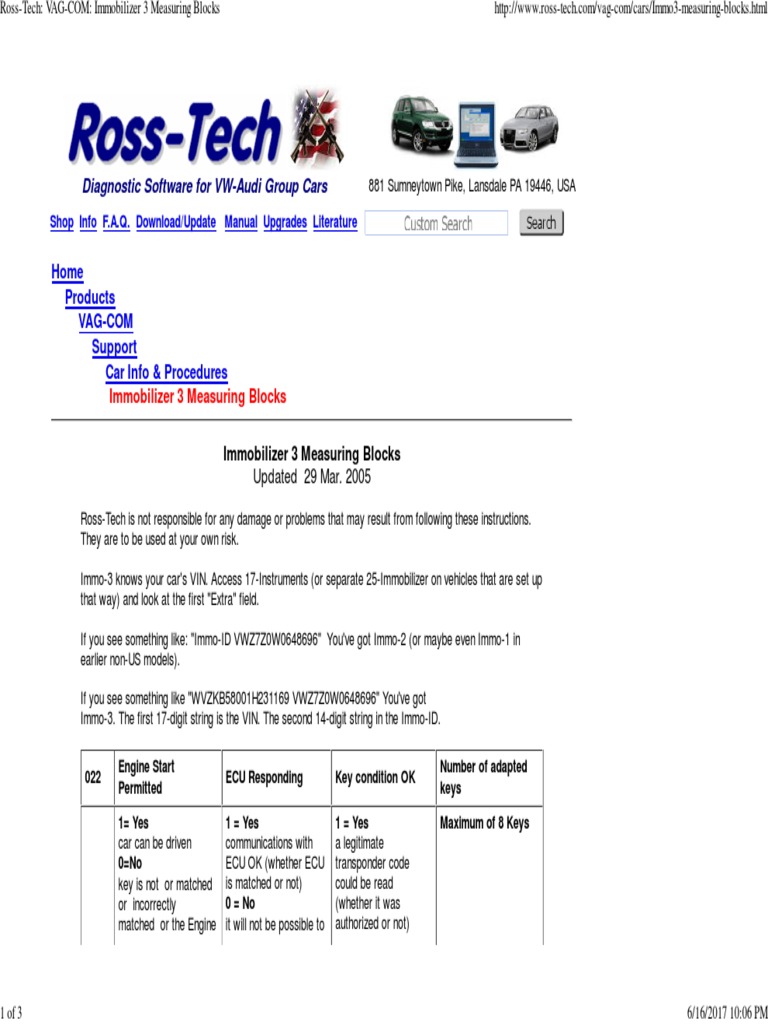 Ross-Tech VAG-COM Immobilizer 3 Measuring Blocks | PDF | Computer ...
