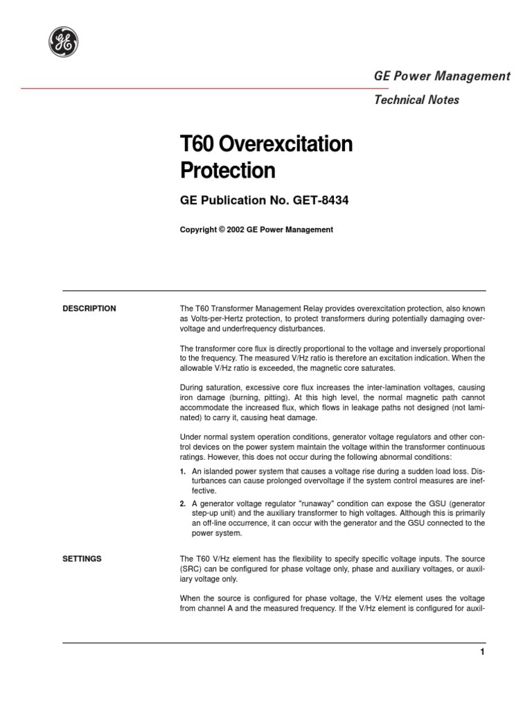 GE T60 Overexcitation Protection PDF | PDF | Electric Power System ...