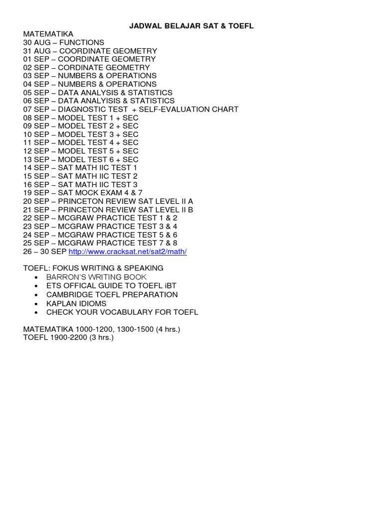 SAT & TOEFL Study Schedule | PDF | Science & Mathematics