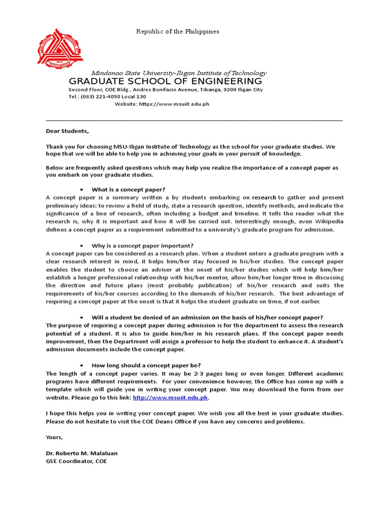 Concept Paper Graduate School Doctor Of Philosophy
