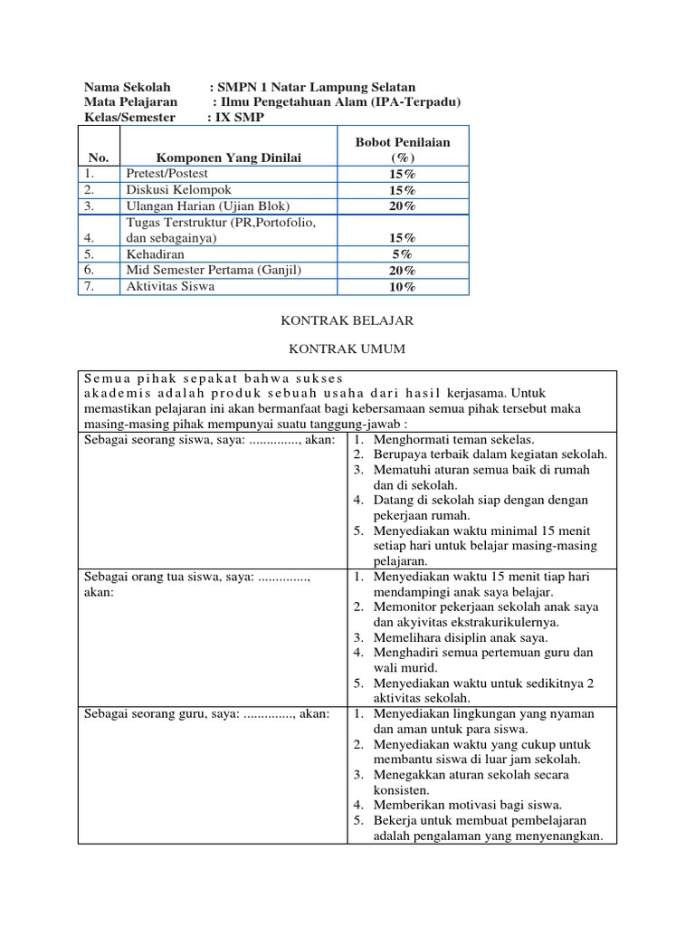 Kontrak Belajar | PDF