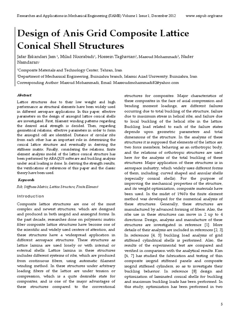 Design of Anis Grid Composite Lattice Conical Shell Structures | PDF ...