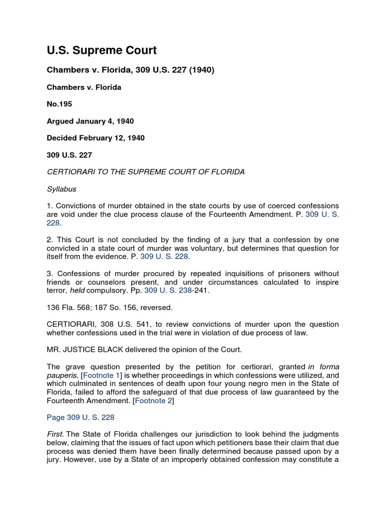 25 Chambers Vs Florida | PDF | Confession (Law) | Fourteenth Amendment ...