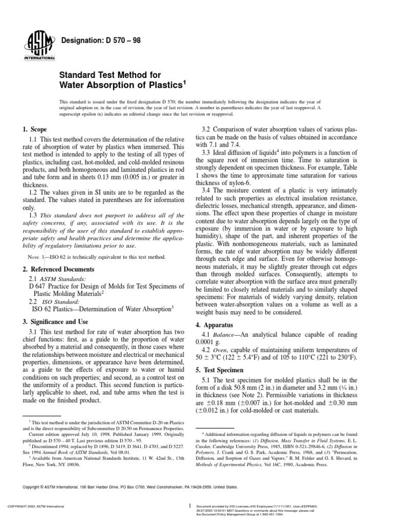 Astm d570 | PDF | Plastic | Water