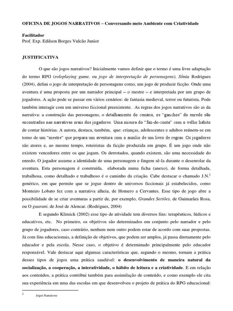 Projeto RPG em Biblioteca Escolar | PDF | Jogos de RPG | Psicologia