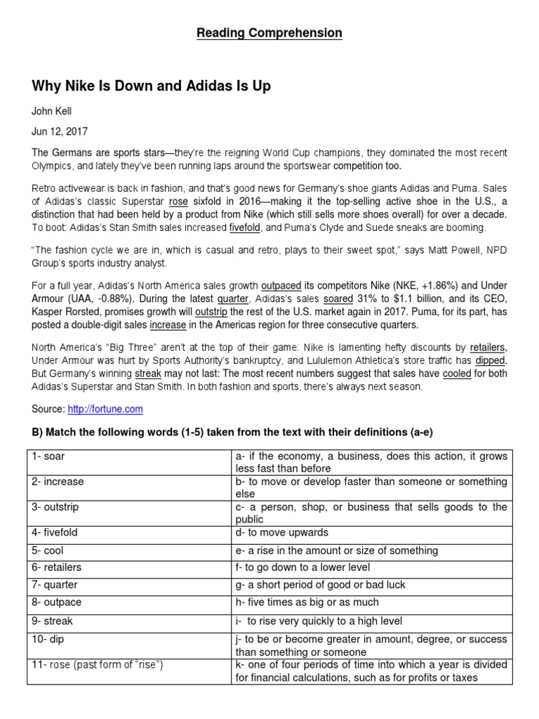 Reading Comprehension | PDF | Adidas | Nike