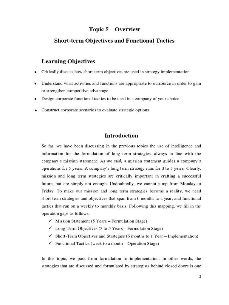 Short-Term Objectives and Functional Tactics | PDF | Strategic ...