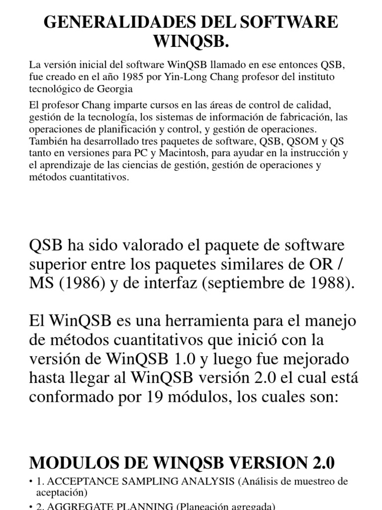 Generalidades del Software WinQSB | PDF | La investigación de ...