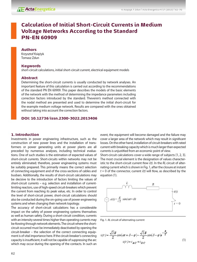 Calculating Initial Short-Circuit Currents in Medium Voltage Networks According to Standard PN ...