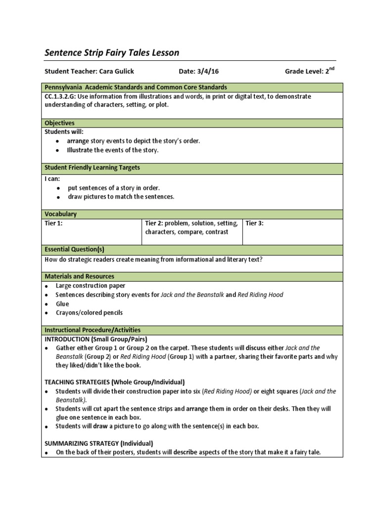 2nd Grade Fairy Tale Lesson | PDF | Fairy Tales | Quality Of Life
