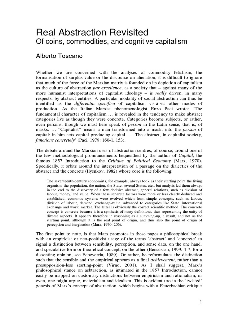 Alberto Toscano - Real Abstraction Revisited | PDF | Louis Althusser ...