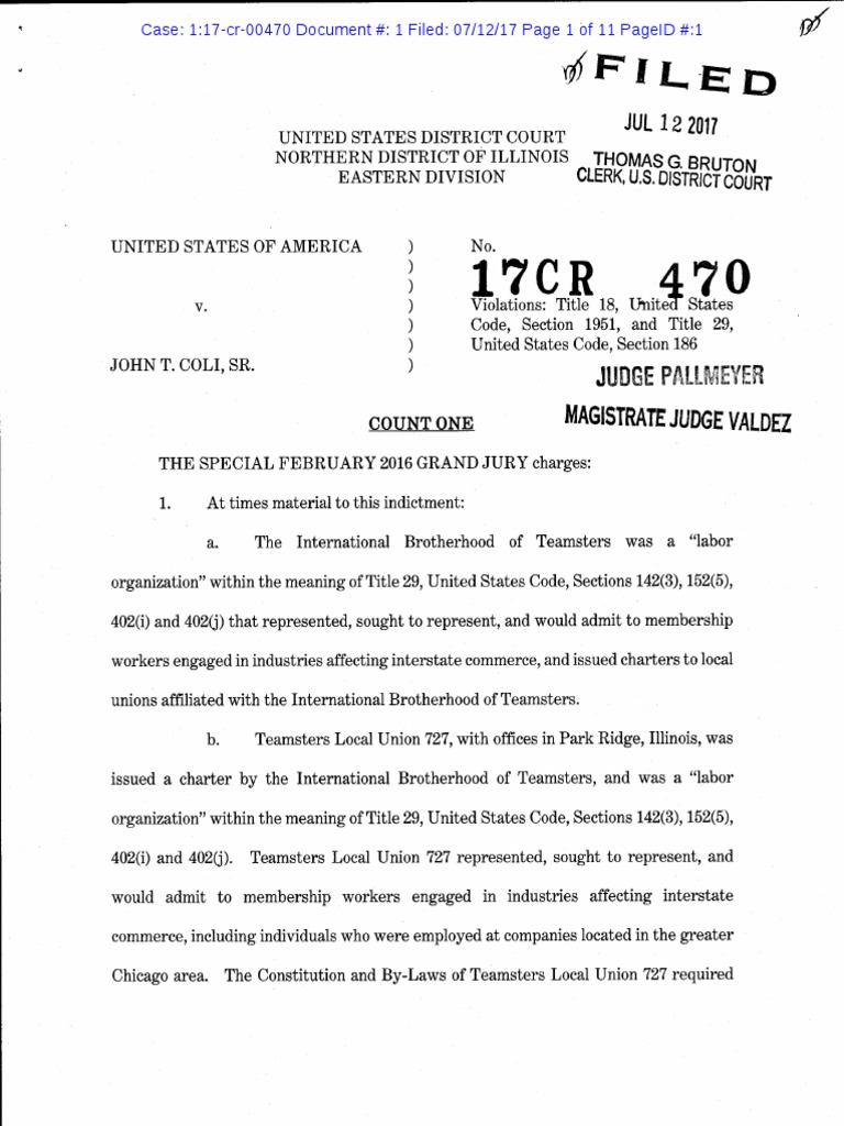 John T. Coli Sr. Indictment | PDF | International Brotherhood Of ...