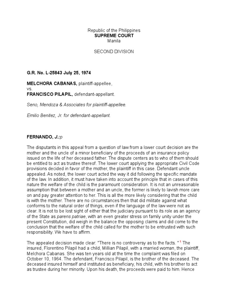 Cabanas v. Pilapil: Child Welfare Case | PDF | Insurance | Lawsuit