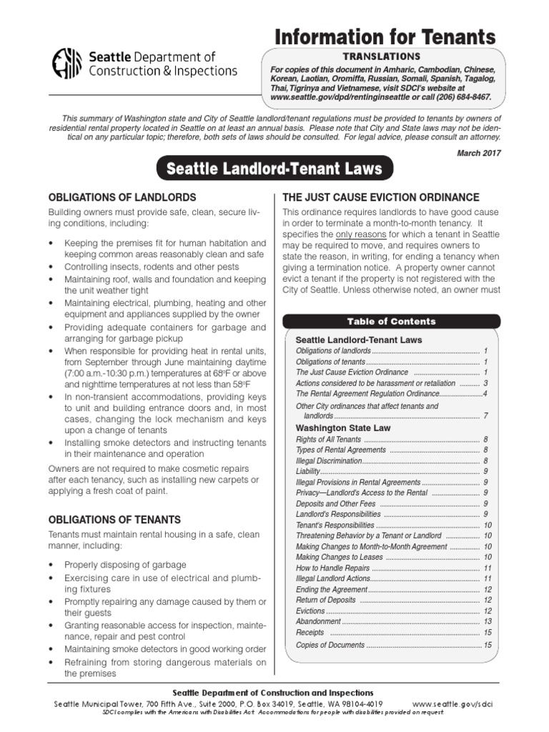 Seattle Tenant Laws | Download Free PDF | Leasehold Estate | Eviction