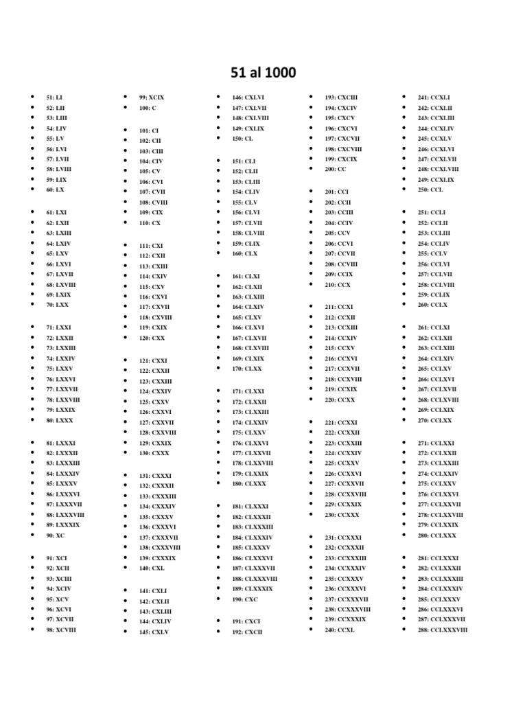 Cómo escribir el 51 en romano | PDF