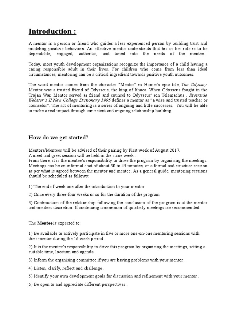 Mentor Mentee Roles And Responsibilities Pdf Mentorship Leadership