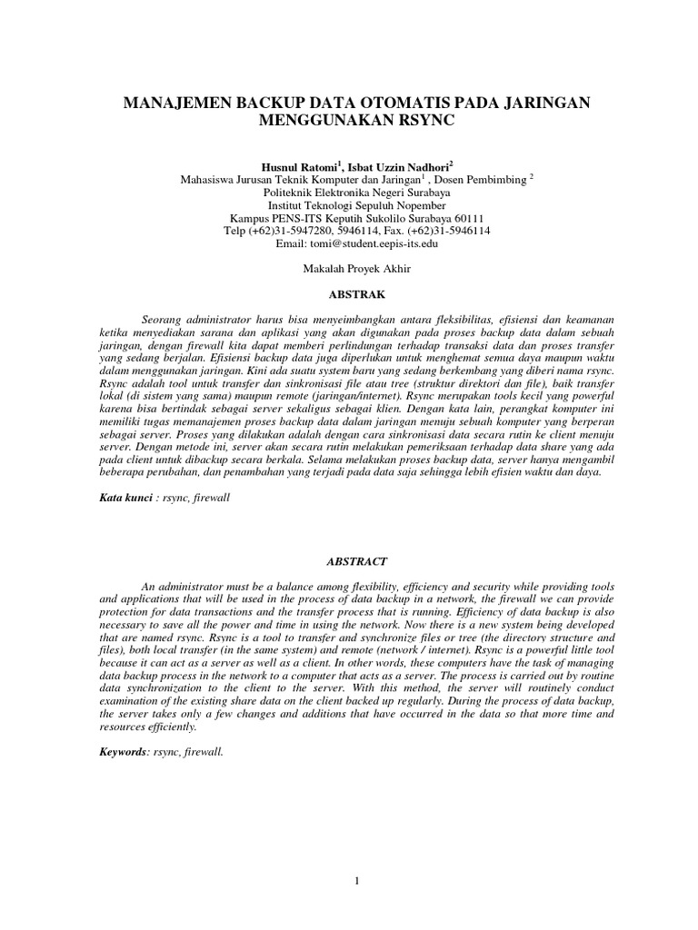 Manajemen Backup Data Otomatis Pada Jaringan Menggunakan Rsync | PDF