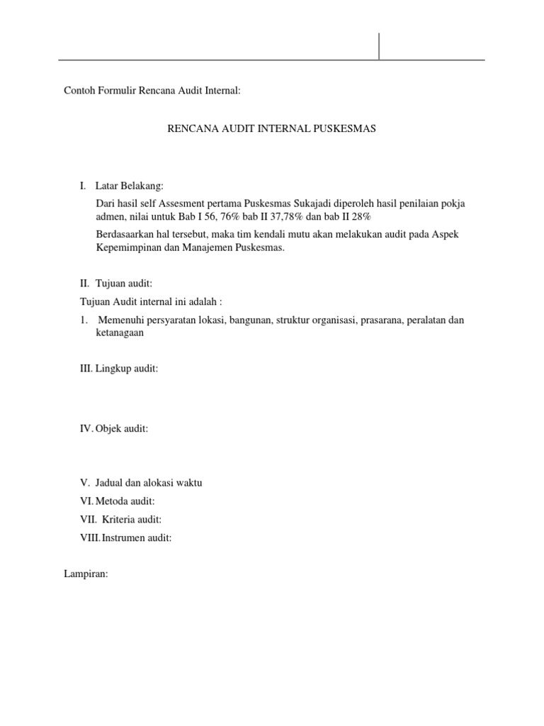 Contoh Formulir Rencana Audit Internal | PDF