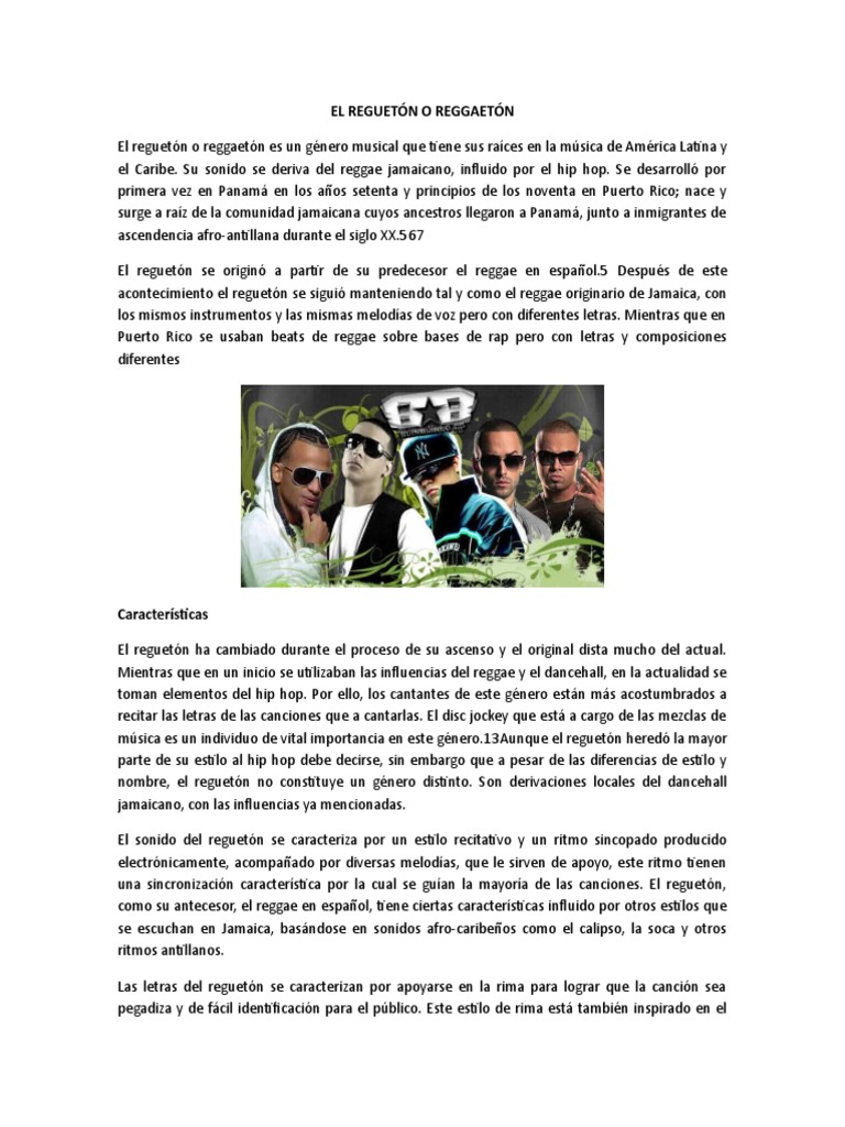 Características y origen del reguetón | PDF | Música caribeña | Estilos ...