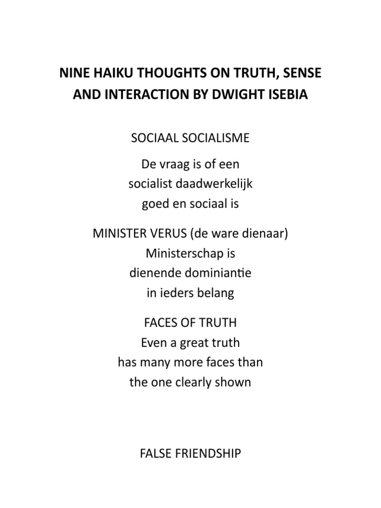 Nine Haiku Thoughts On Truth, Sense and Interaction in Papiamento Dutch ...