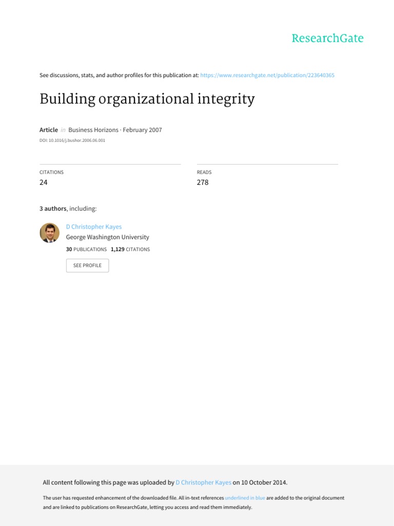 Building Organizational Integrity Through Culture, Values and Clear ...