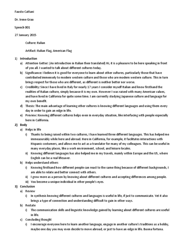 Cultural Artifact Outline | Translations | Communication