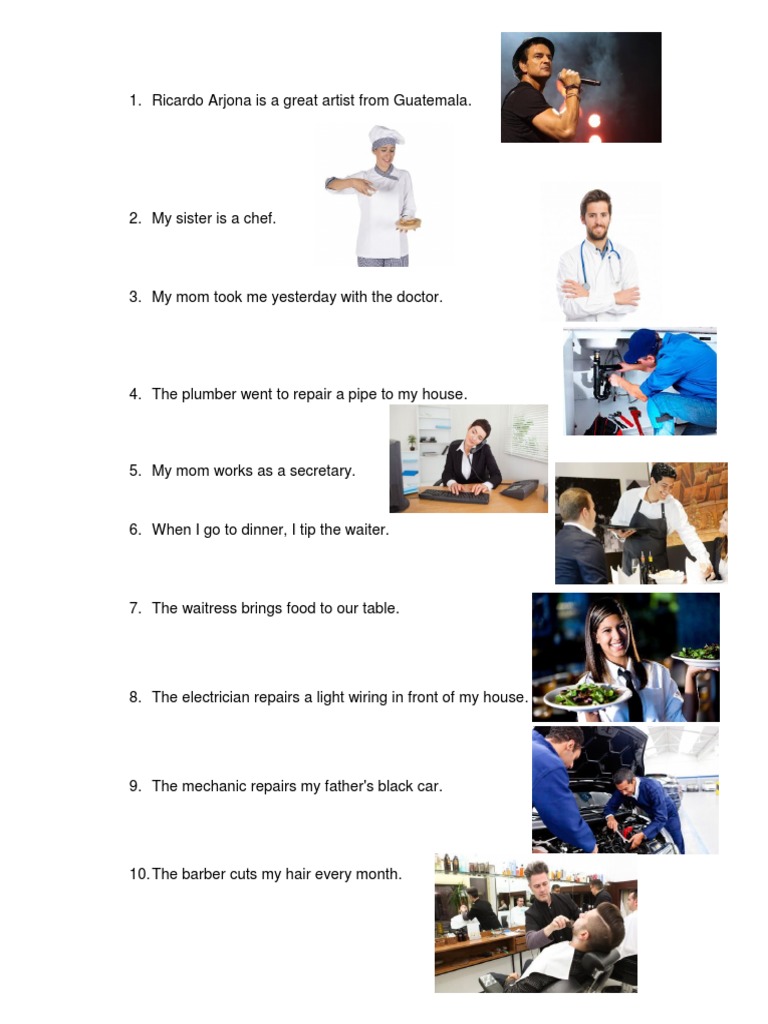Oraciones de Profesiones y Oficios en Ingles Con Imagenes | PDF