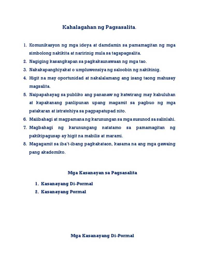 Kahalagahan NG Pagsasalita | PDF