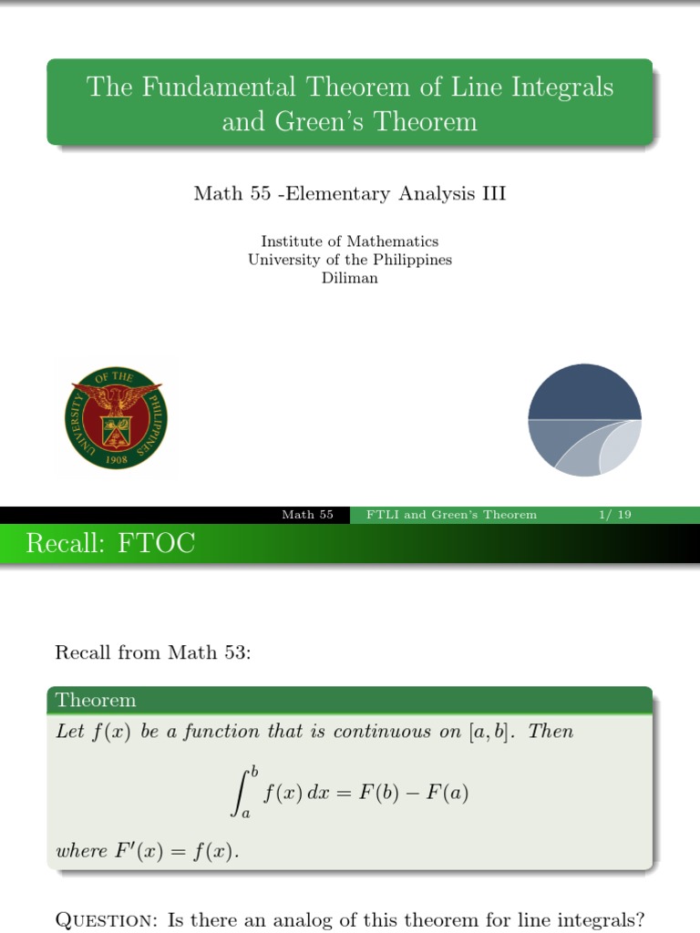 M55 Lec15 The Fundamental Theorem of Line Integrals and Greens Theorem PDF | Download Free PDF ...